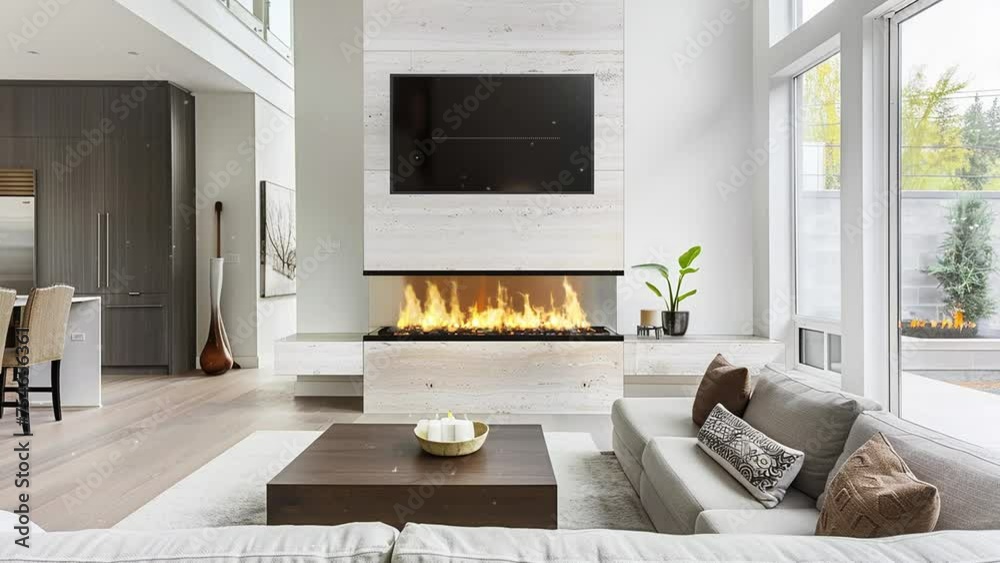 contemporary fireplace with glass screen installed. modern elegant home ...