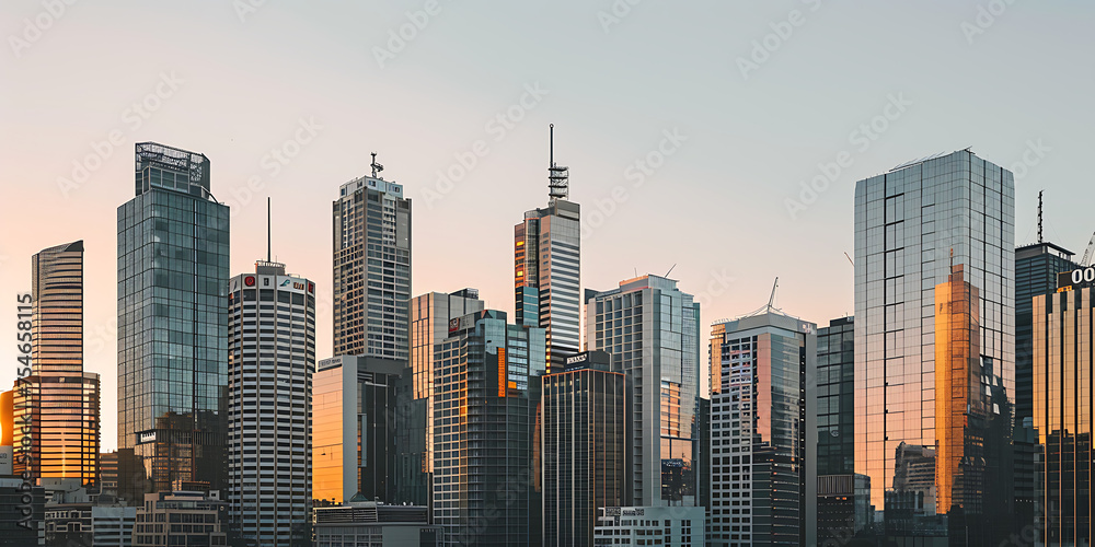 Foto de Paisagem urbana dourada skyline moderno com arranhacéus e ...
