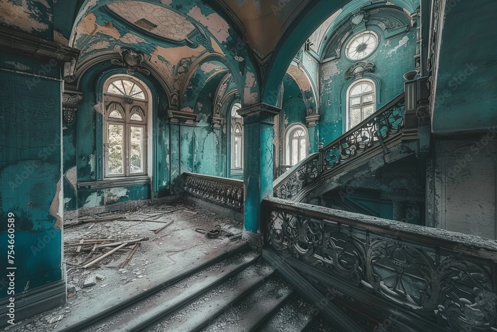 A very old building featuring numerous windows arranged in a patterned ...