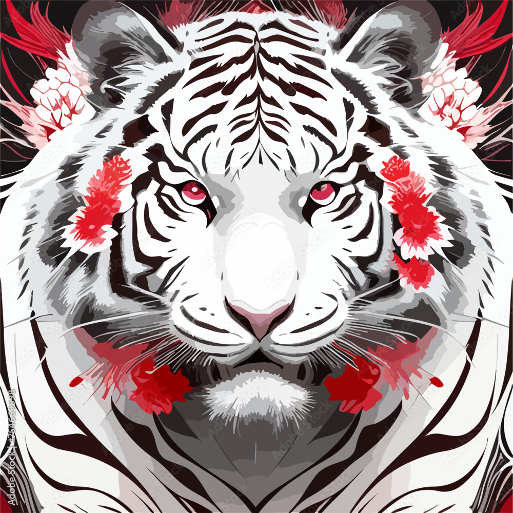 Illustration of a white tiger sitting with its back to you on ...