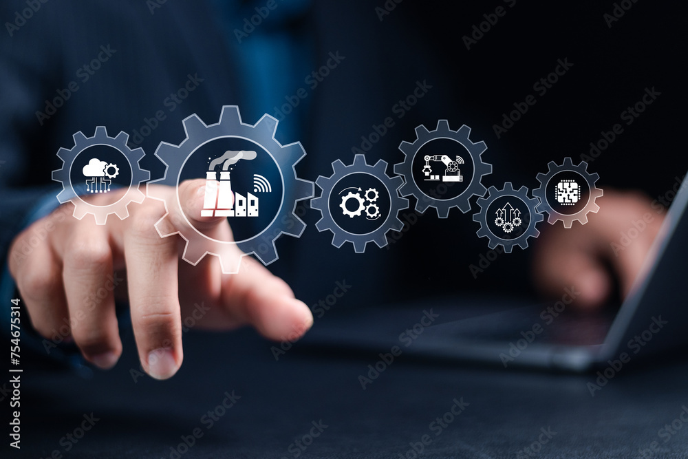Smart industry 4.0 concept. Automation and optimisation. physical ... Smart industry 4.0 concept. Automation and optimisation. physical ...