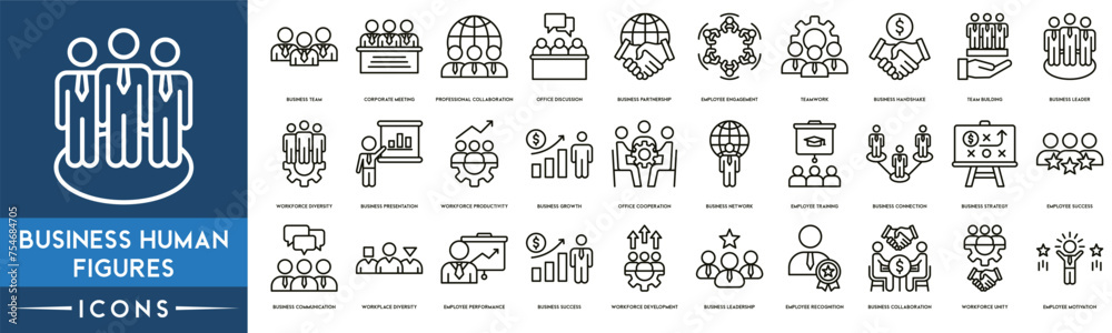 Business Human Figures Outline Icon Collection. Business Team, Meeting ...