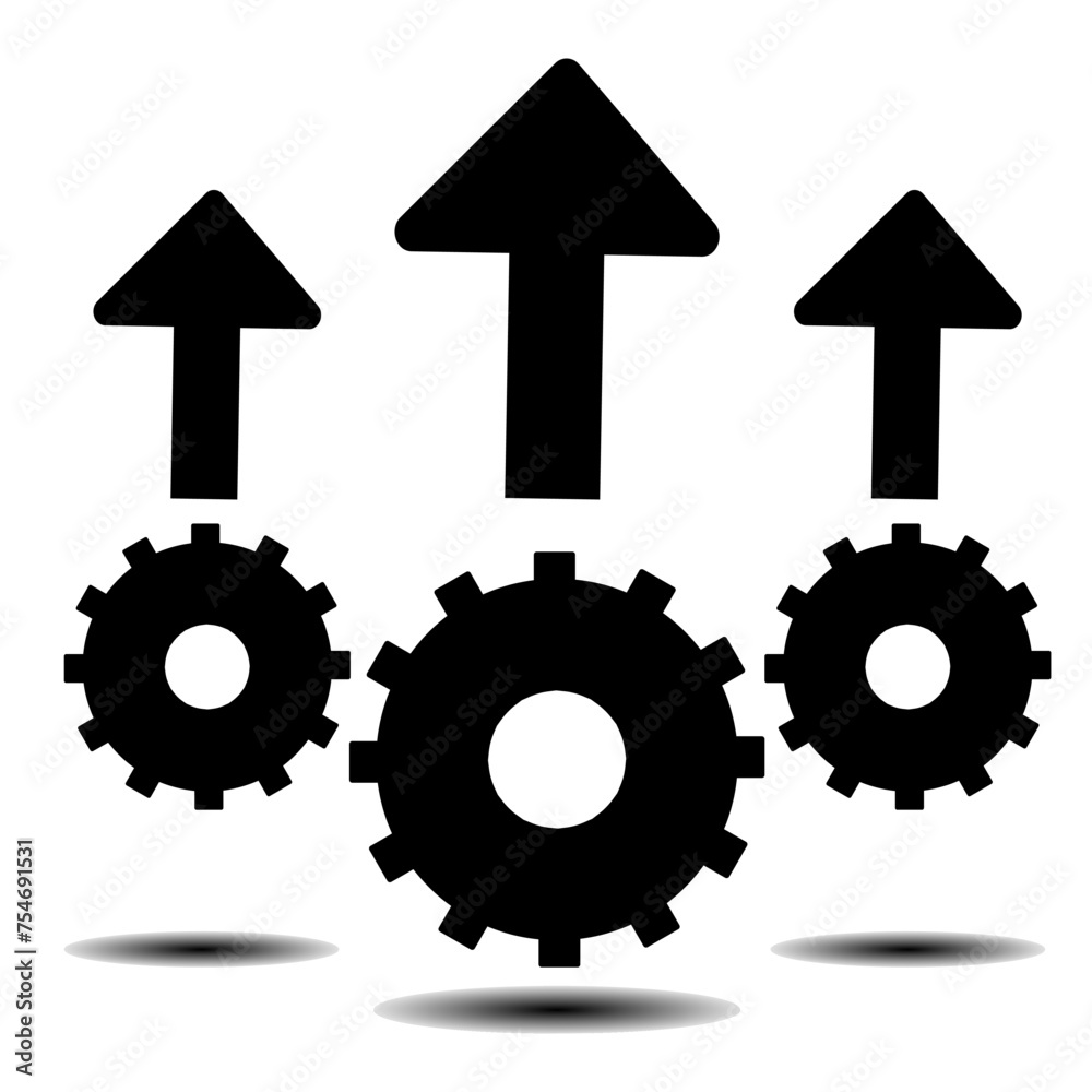 Icon production growth. Gear icon with growth, with up arrows and ...