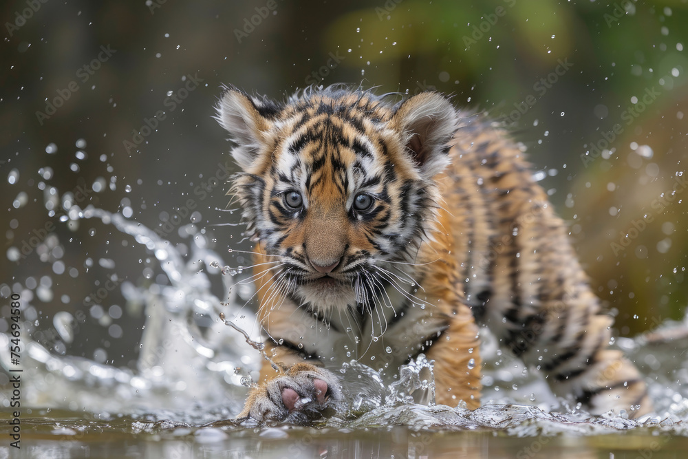 siberian tiger cub shaking off water after a refreshing swim Stock ...