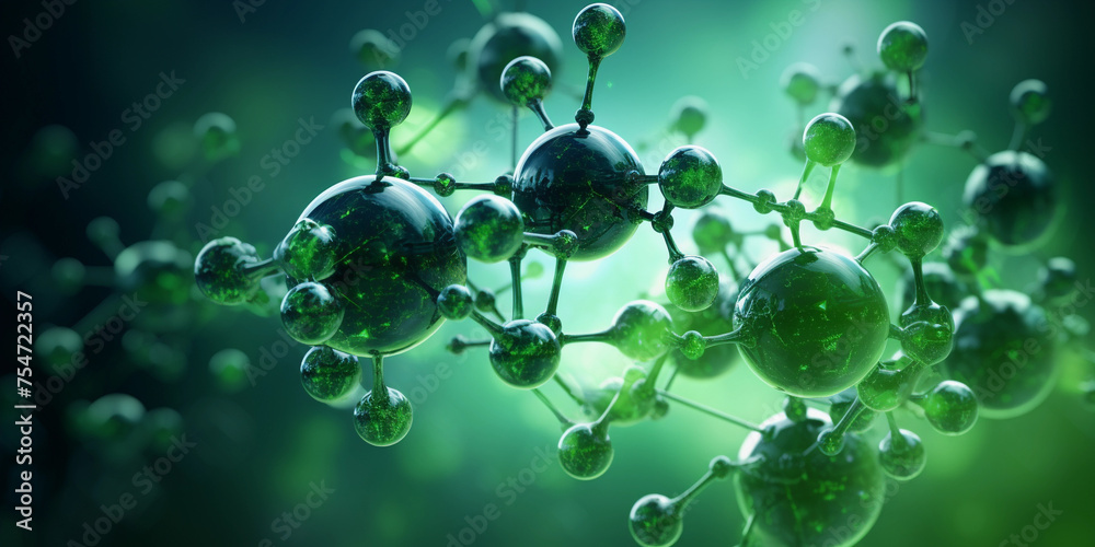 A green molecule structure with many spheres. Organic Chemistry Model ...