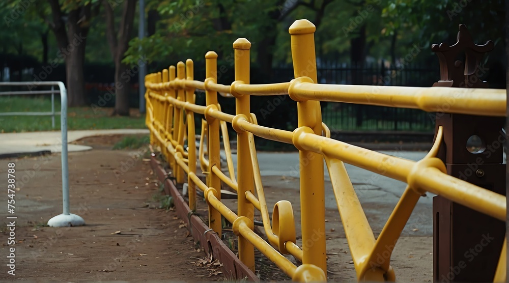 yellow metal fence railings on side of park from Generative AI Stock ...