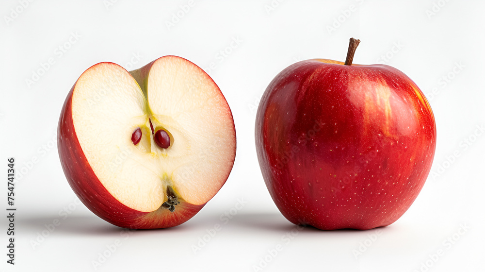 Red apple with half of apple isolated on white background. generative ...
