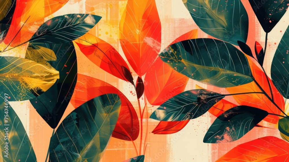Abstract botanical patterns blending organic shapes with geometric ...