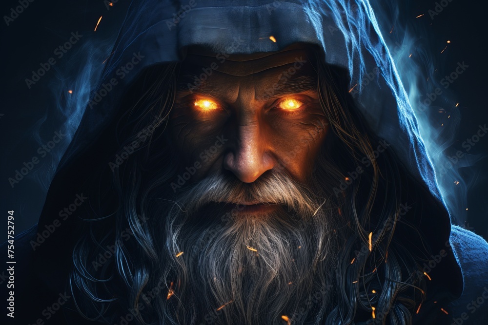 Ethereal Medieval old male wizard portrait banner. Senior man magician ...