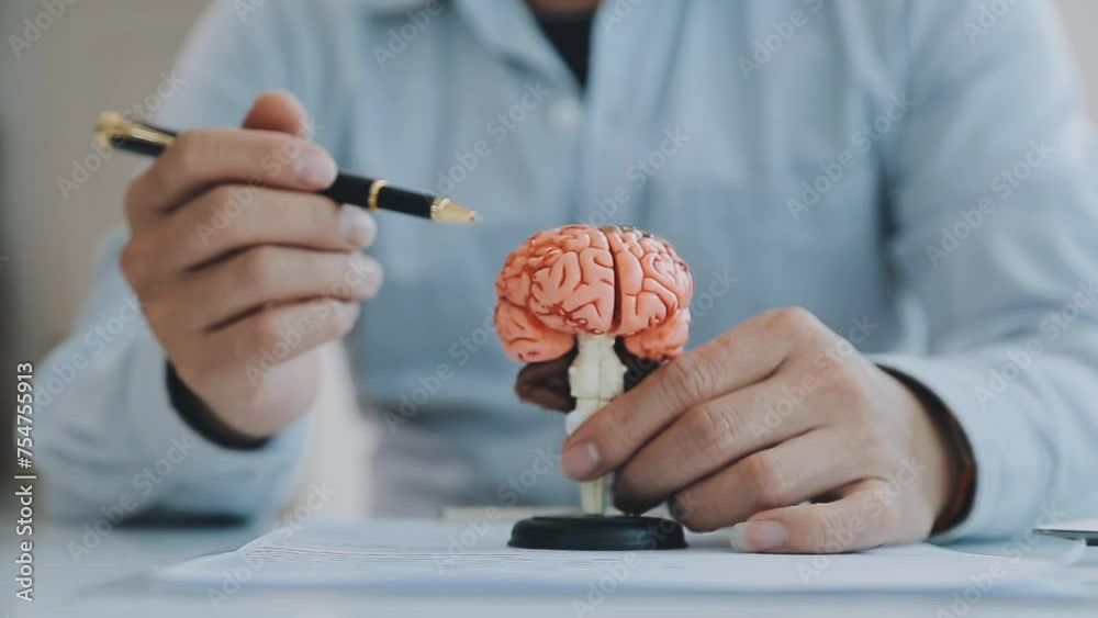 Neurologist hand pointing brain anatomy human model and brain disease ...