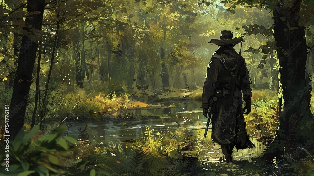 Fotografiet, Poster Digital painting of The ranger traverses the forest ...