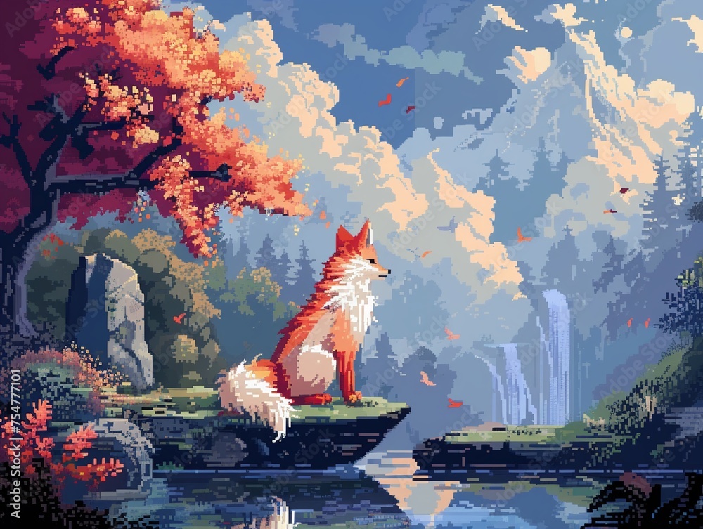 Pixel Art of Describe a kitsunes journey to master shape-shifting and ...