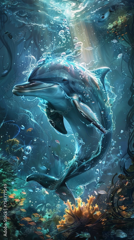 2D Illustrate of Explore the depths with the Water Elemental Dolphin as ...