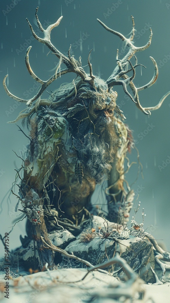 2D Illustrate of Explore the folklore surrounding the Wendigo in Native ...