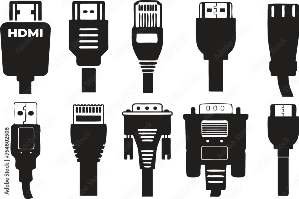 Computer connect Cable Wire set. Socket usb plug in. USB connector jack ...