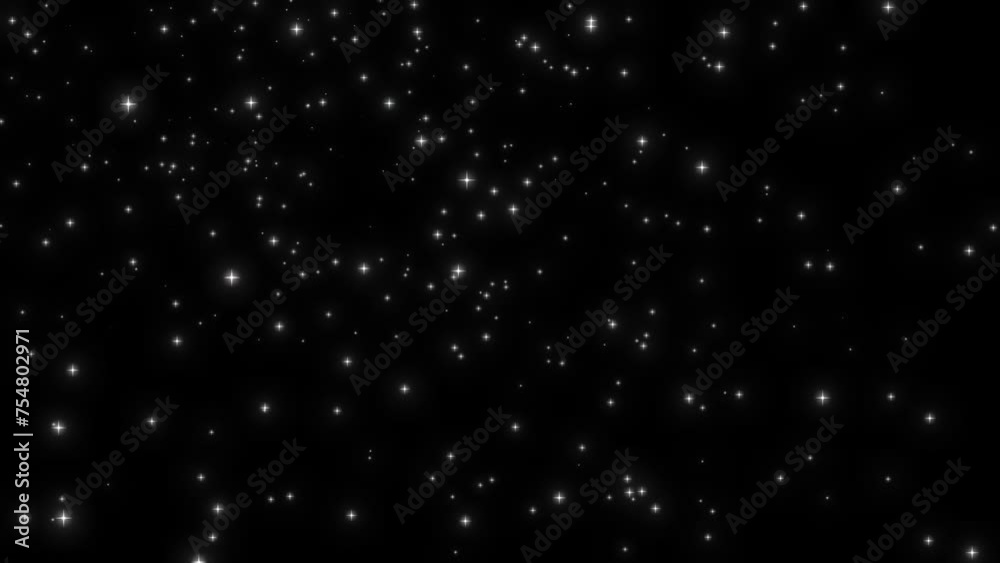 Camera Flying Through White Glowing Stars On Black Background, Twinkle ...