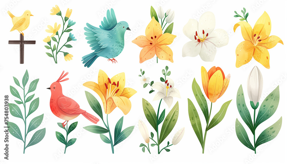 Religious Easter Icons: Vector illustrations of crosses, doves, and ...