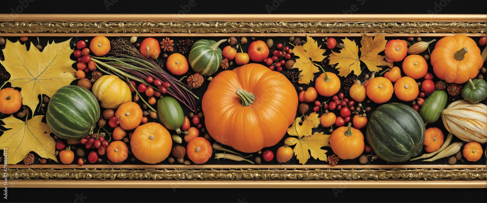 straight strip line frame with autumn harvest, png file of isolated ...