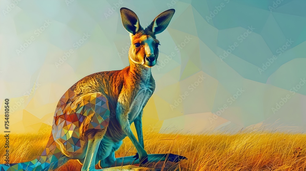 Stylized geometric kangaroo in a digital landscape, creative take on ...