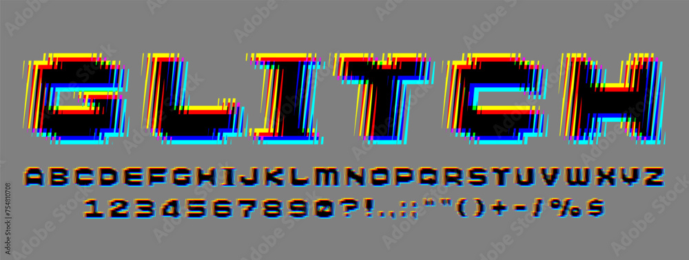 Vetor de glitch, font, alphabet, typography, RGB, letter, digital ...