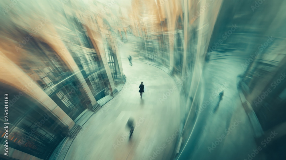 Aerial view, person walking, distorted liminal space upside down, Inception loop, labyrinth ...
