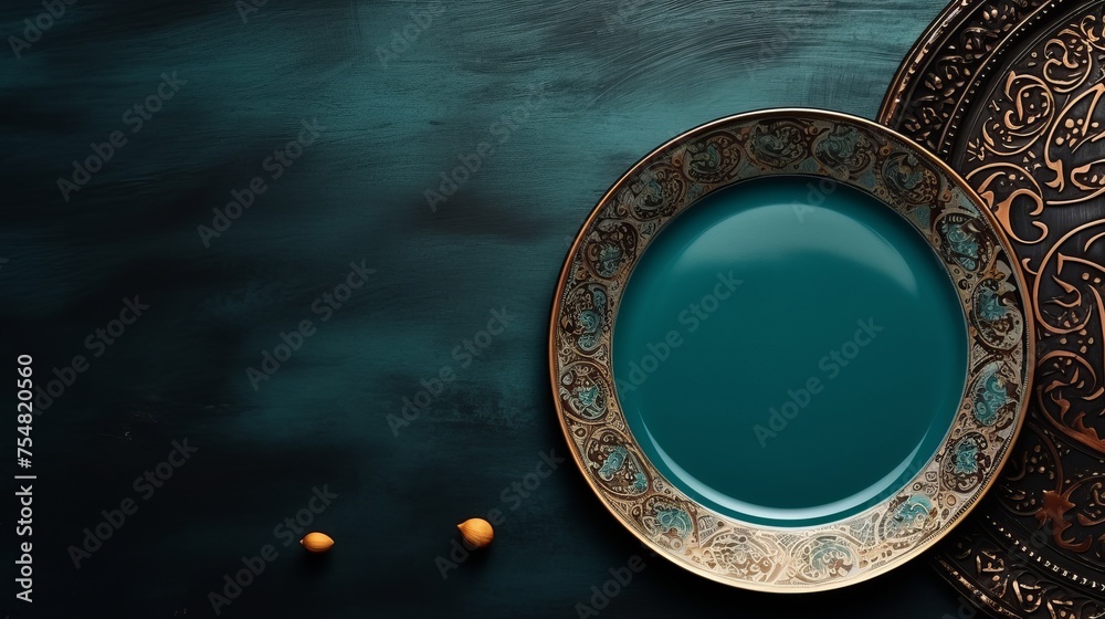 Ramadan Arabian Islamic background featuring a crescent adorned with ...