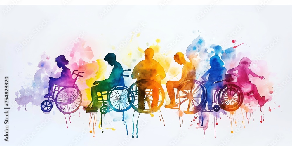 Colorful art watercolor painting depicts a diverse group of ...