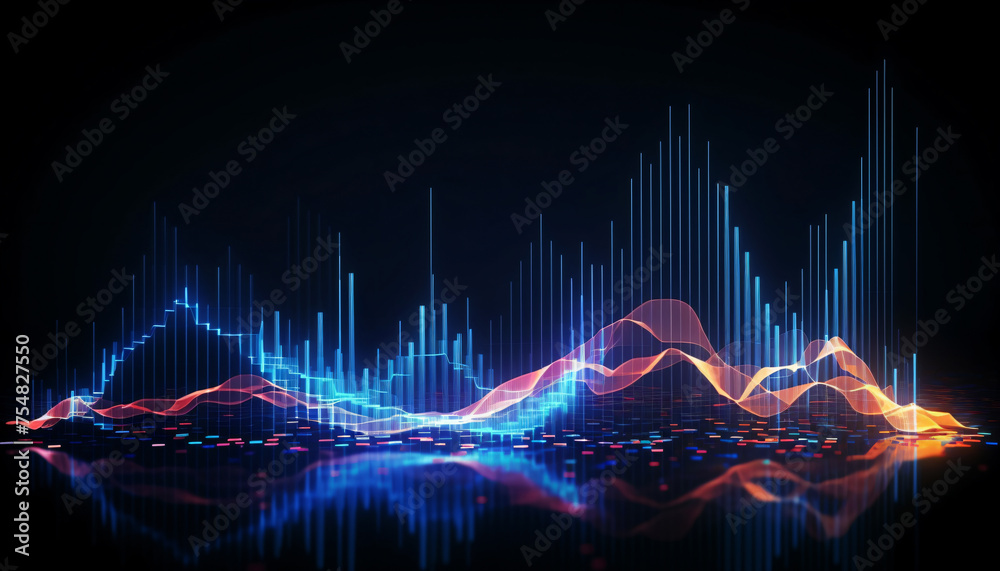 Glowing chart of investment financial data. Analysis indicators ...