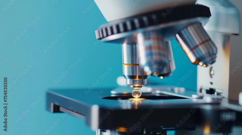 Microscope on desk clean background, close up view of microscope ocular ...