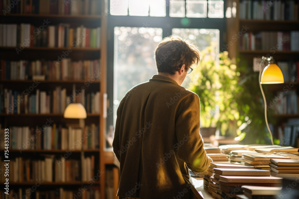 男, 男性,本, 図書館, 本を読む男性, 後ろ姿, 男性の後ろ姿, Man, male, book, library, man ...