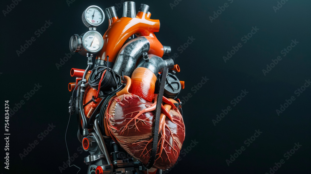 anatomical heart engine, pressure gauge, timing belts, exhaust pipes ...