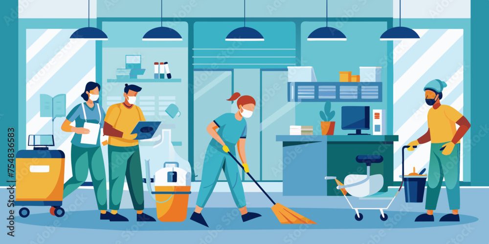 Hospital maintenance staff ensuring a clean and sanitized environment ...