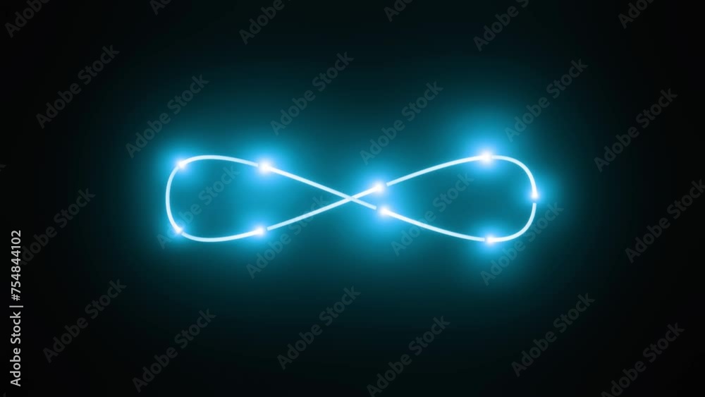 Neon infinity sign. 3D render seamless loop animation. Abstract ...