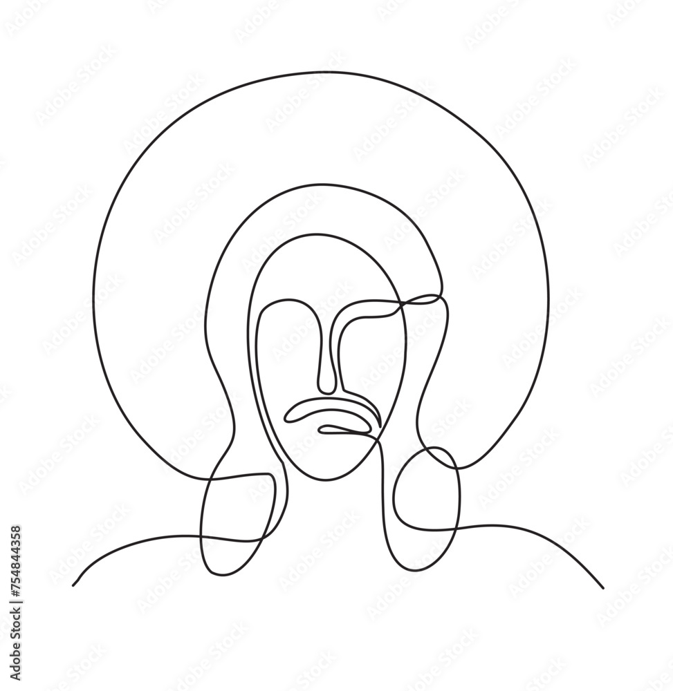 Continuous one line drawing of Jesus Christ. Head of Jesus Christ ...