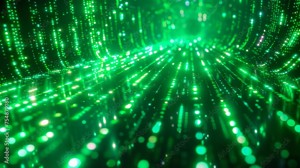 Abstract Green Digital Binary Data Stream, Cyberspace Technology ...