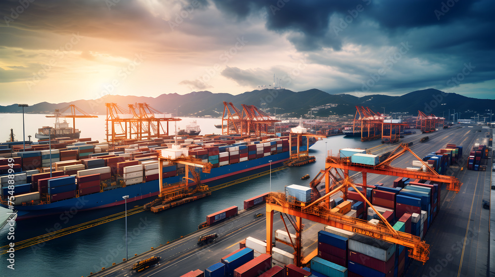 The Vibrant Hub of Global Trade: A Busy Cargo Port Packed with Stacked ...