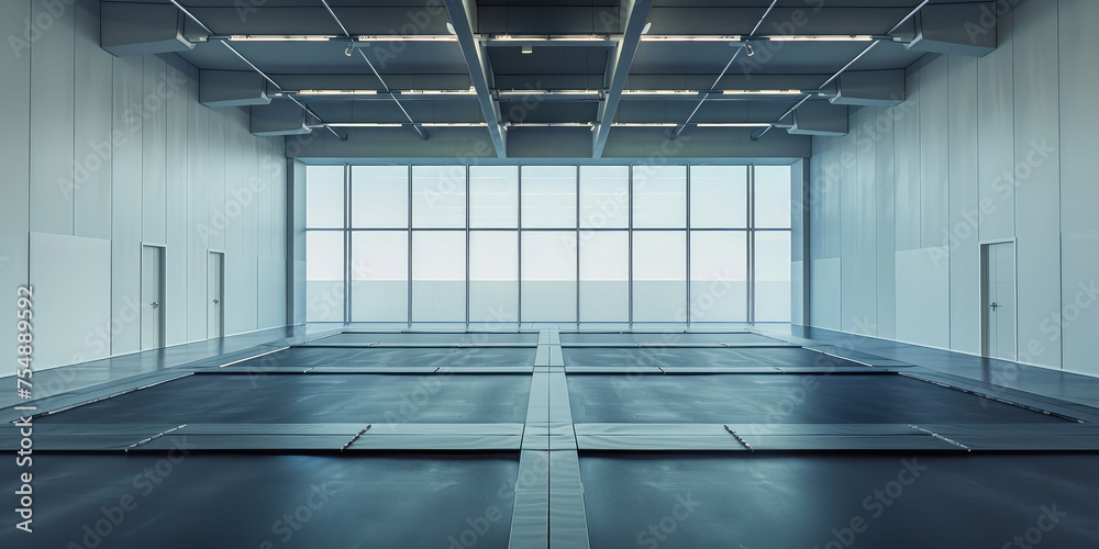 Indoor Trampoline Park in Modern Facility. Empty trampoline park ...