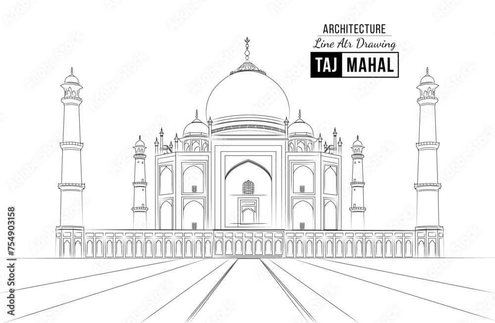 Taj Mahal | Taj Mahal line art | Taj Mahal line drawing | Taj Mahal ...