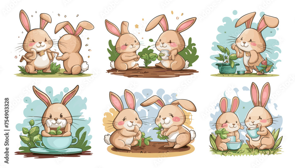 Cute Baby Bunny Vector Set, Easter Bunny in Various Angles and Postures ...