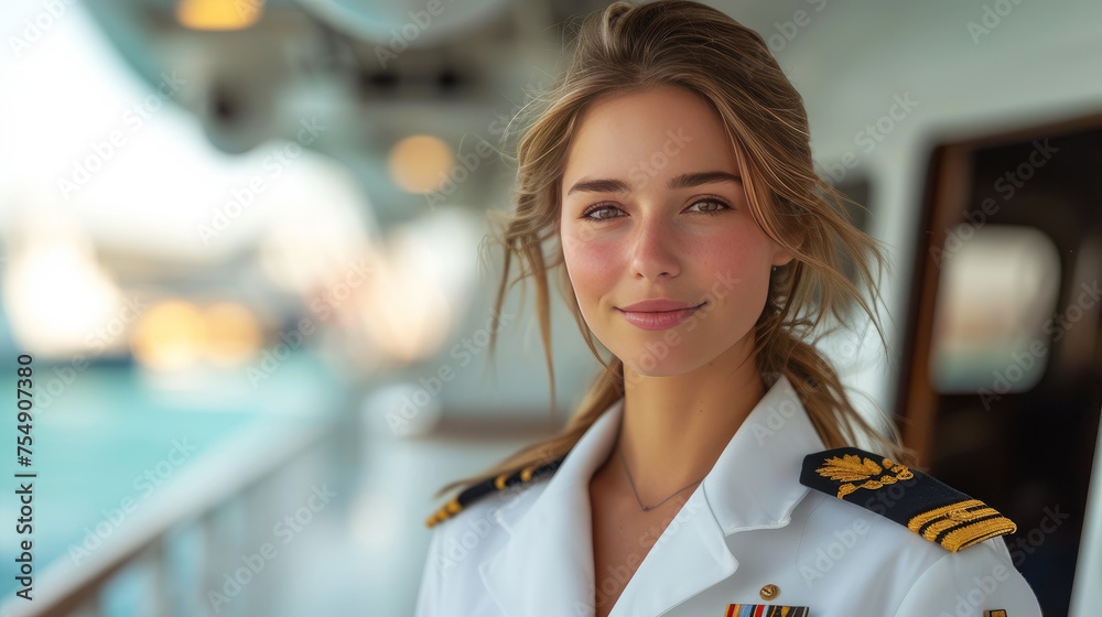 Confident Female Naval Officer on Ship Deck Stock Photo | Adobe Stock