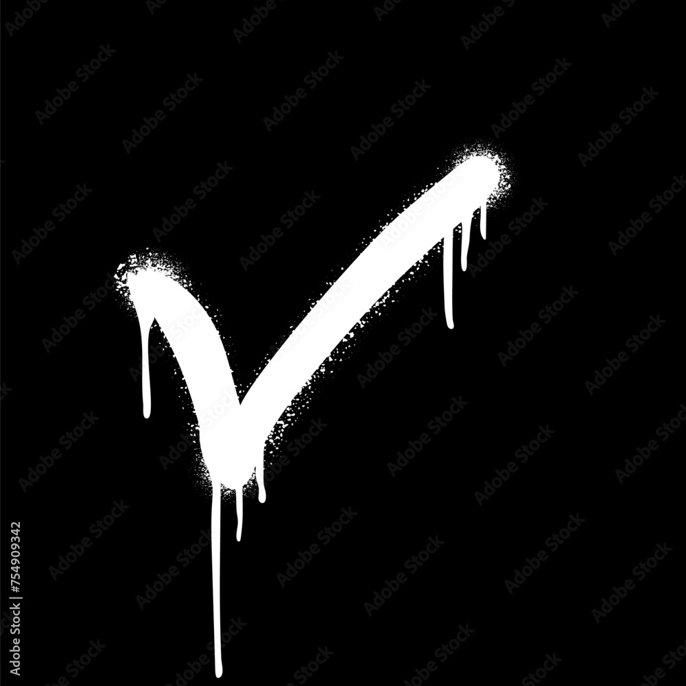 Spray painted tick mark graffiti. Sign yes brush drawing. Checkmark ...