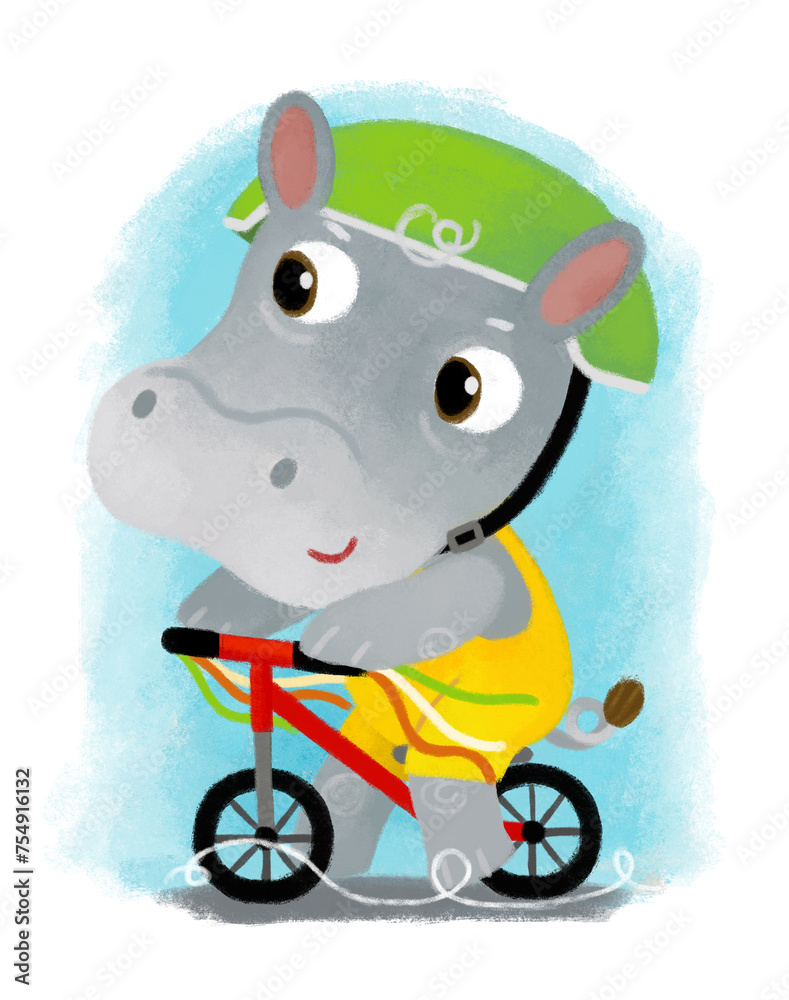 cartoon scene with happy little boy hippo hippopotamus having fun ...