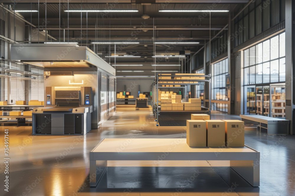 Postal office. A post office warehouse filled with cardboard boxes and ...