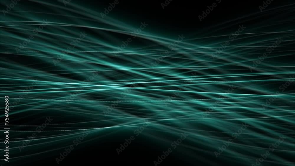 Loop animation of dark abstract background with light blue wavy lines ...