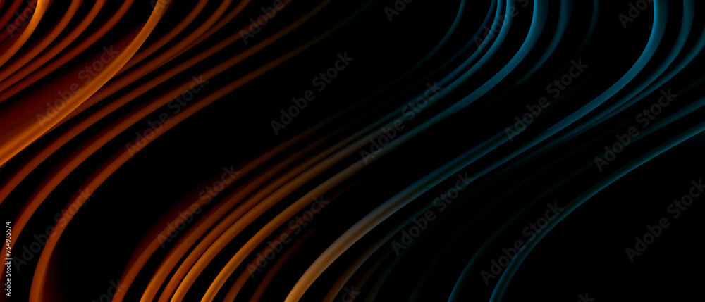 Dark background with wave 3D shapes with yellow and blue gradations ...