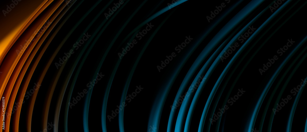Dark background with wave 3D shapes with yellow and blue gradations ...