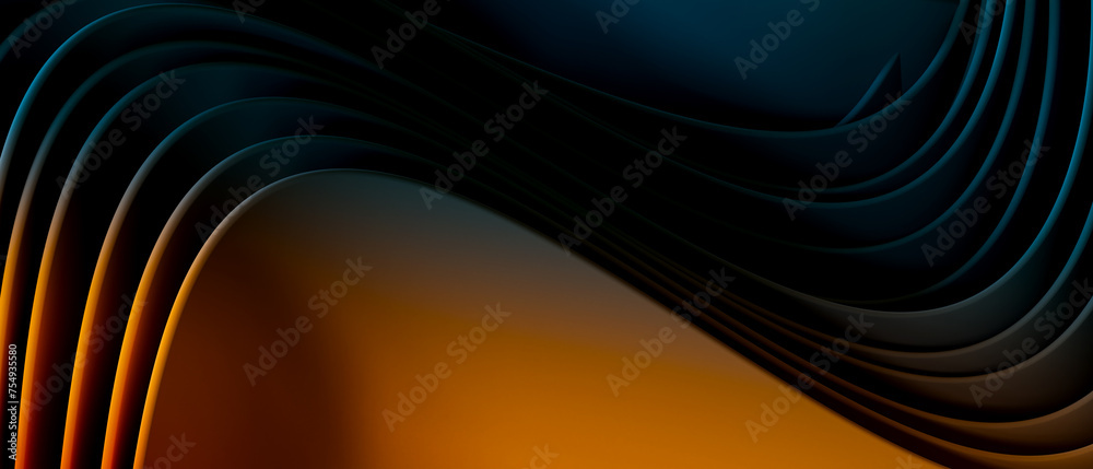 Dark background with wave 3D shapes with yellow and blue gradations ...
