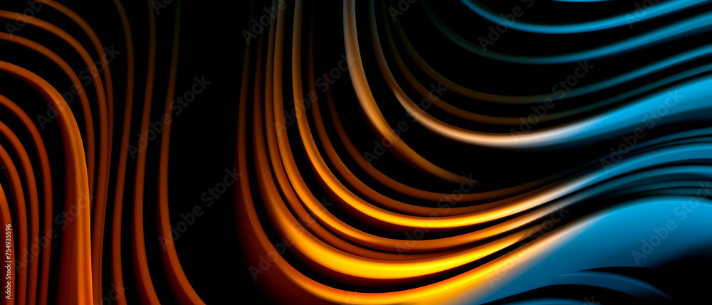 Dark background with wave 3D shapes with yellow and blue gradations ...