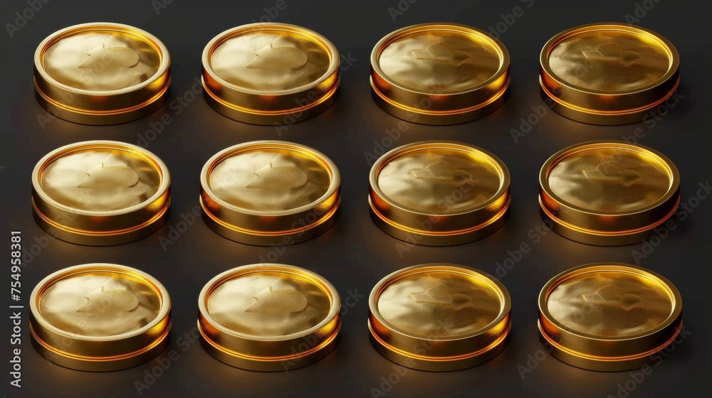 Rotating gold coin 3d in different angles. Realistic modern set of ...