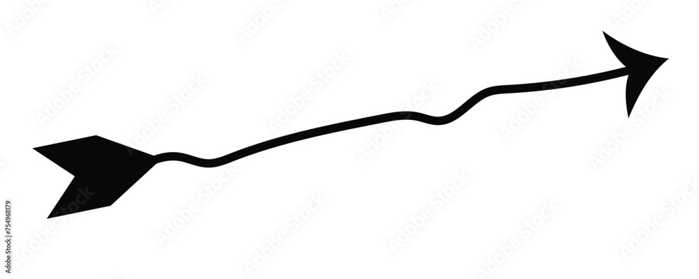 Cute linear hand drawn arrow icon. Funny vector black and white arrow ...